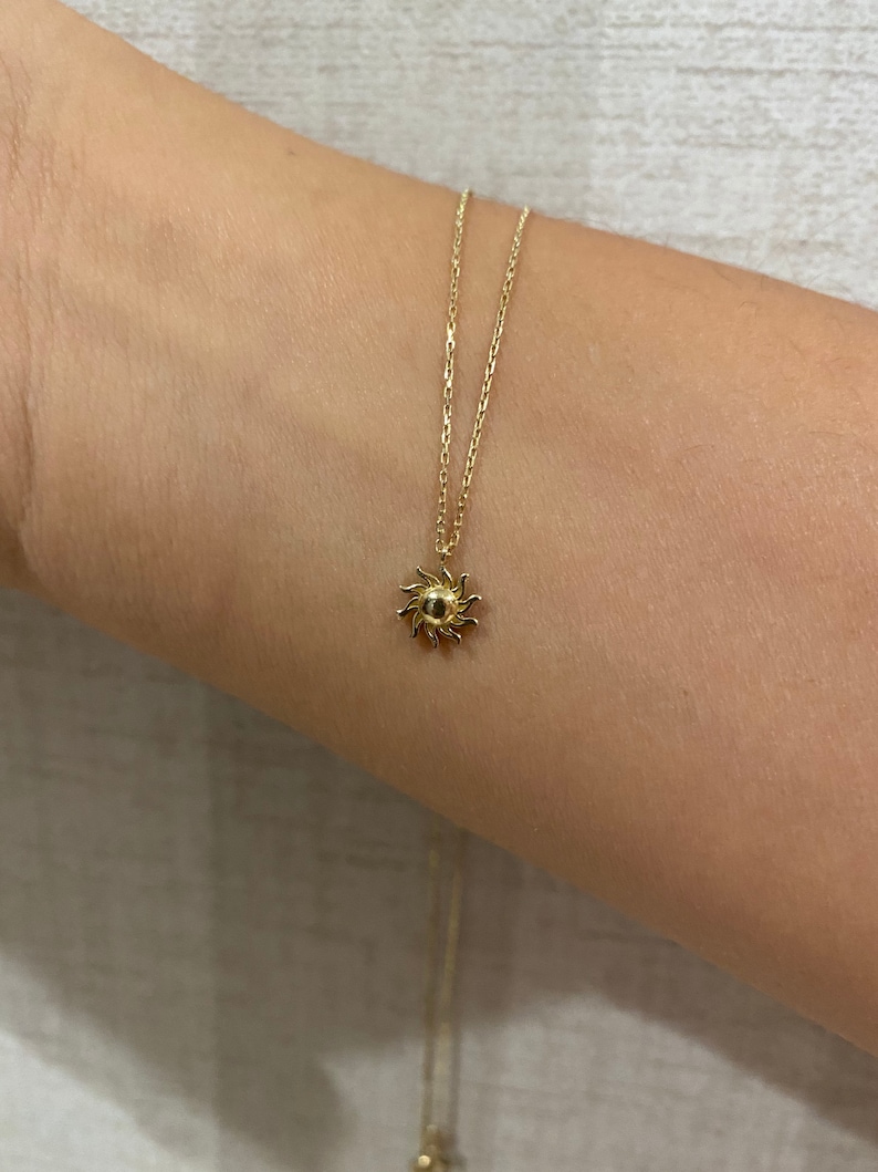 Gold Sun Necklace 14k Solid Gold Sun Pendant Solar Celestial | Etsy