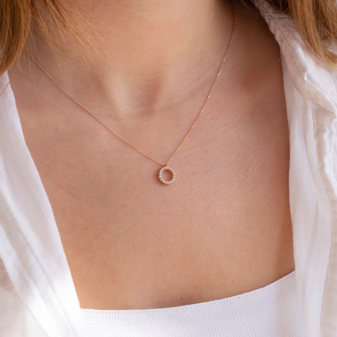 14k Solid Gold, 14k Gold Necklace, Gold Circle Necklace, 14k Circle ...