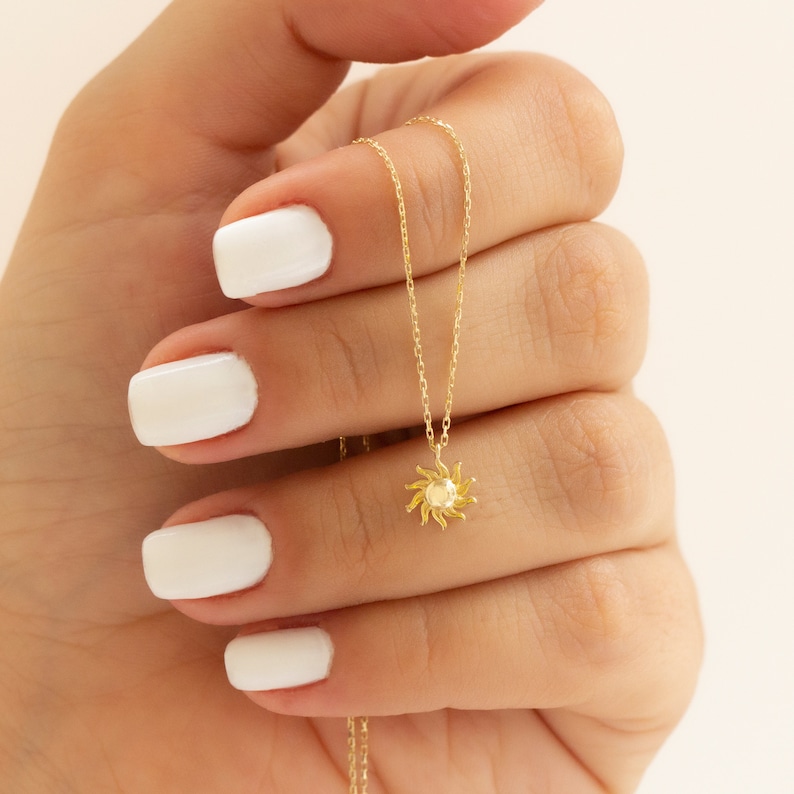 Gold Sun Necklace, 14k Solid Gold Sun Pendant, Solar Celestial Sun ...