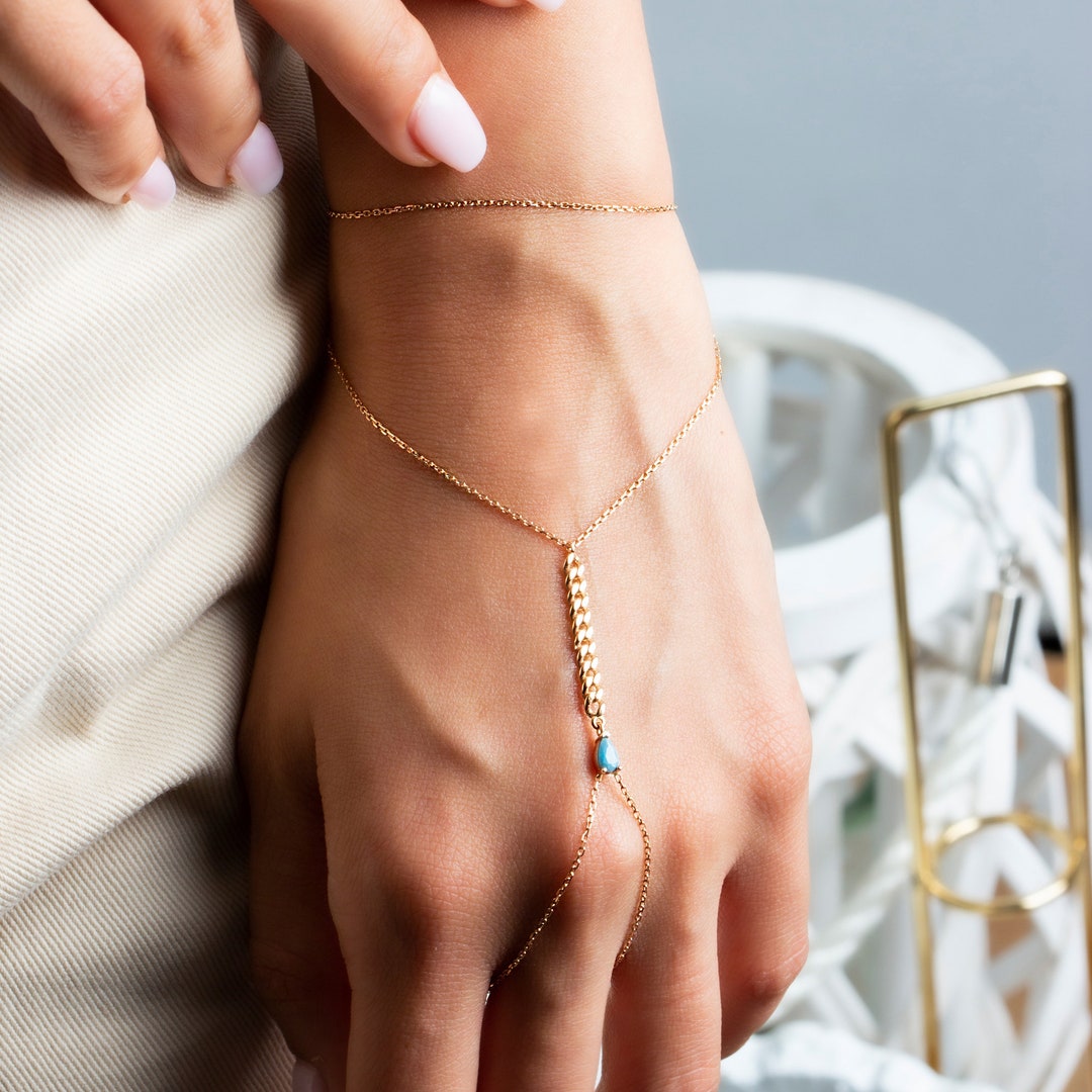 Gold Slave Bracelet, Finger Bracelet, Gold Hand Chain, Ring Bracelet Chain, Minimalist Shahmaran ...