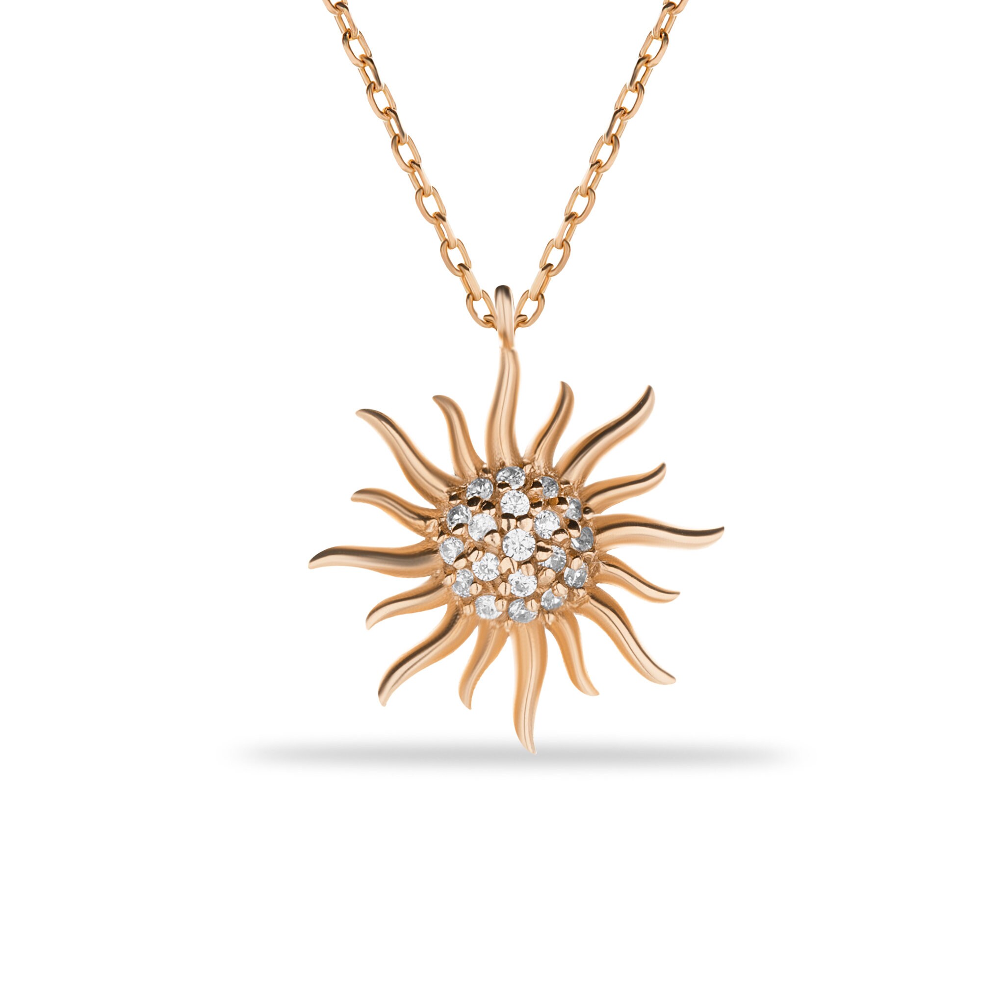 Gold Sun Necklace, Gold Sun Pendant, 14k Gold Sun Charm, Gold Sun ...