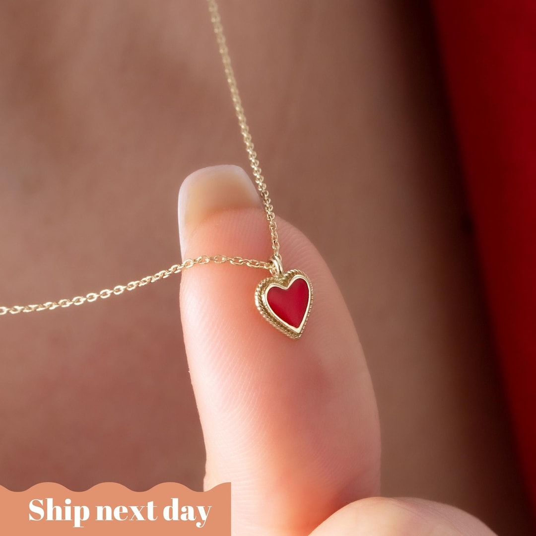 Red Heart Necklace, Red Heart Enamel, Waterproof Necklace, Realistic ...