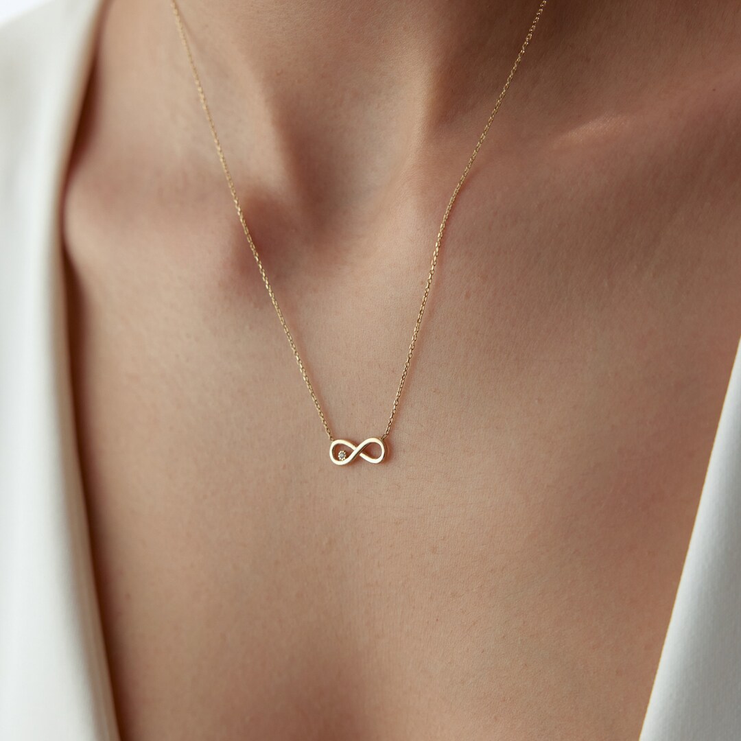 14K Solid Gold Infinity Necklace, Real Gold Infinite Love Necklace ...