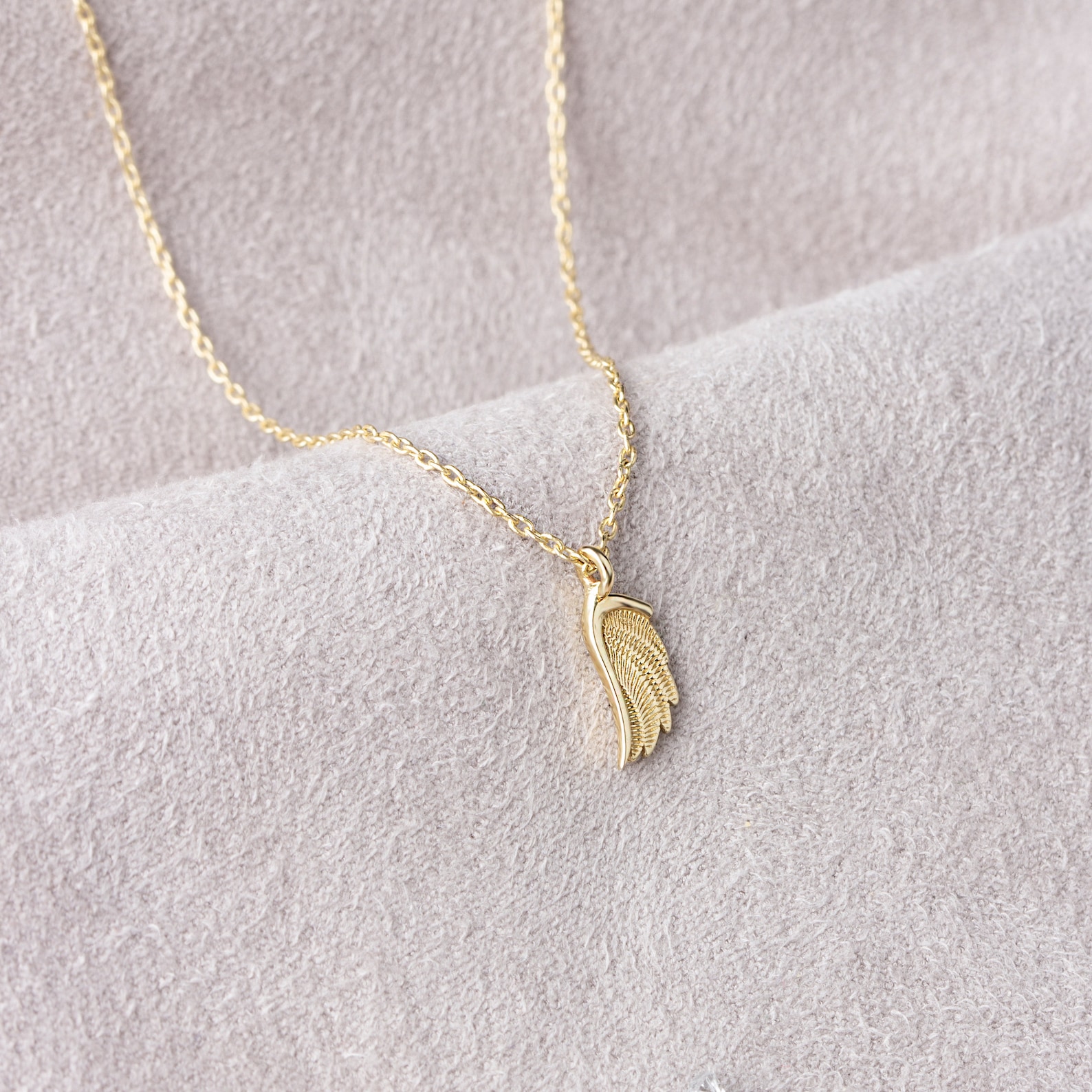 Gold Angel Wing Necklace, Gold Angel Pendant, Engraved Angel Wing Charm ...