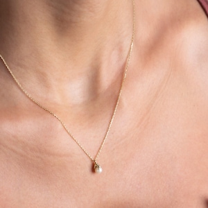 Pearl 14k Solid Gold Necklace, Minimalist Design, Gift for Her, Pearl ...