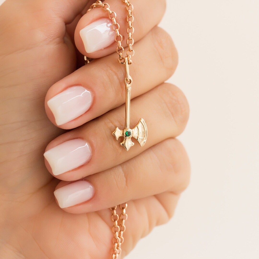 Solid Gold Axe Necklace, 14k Gold Axe Pendant, 14k Gold Weapon Pendant ...