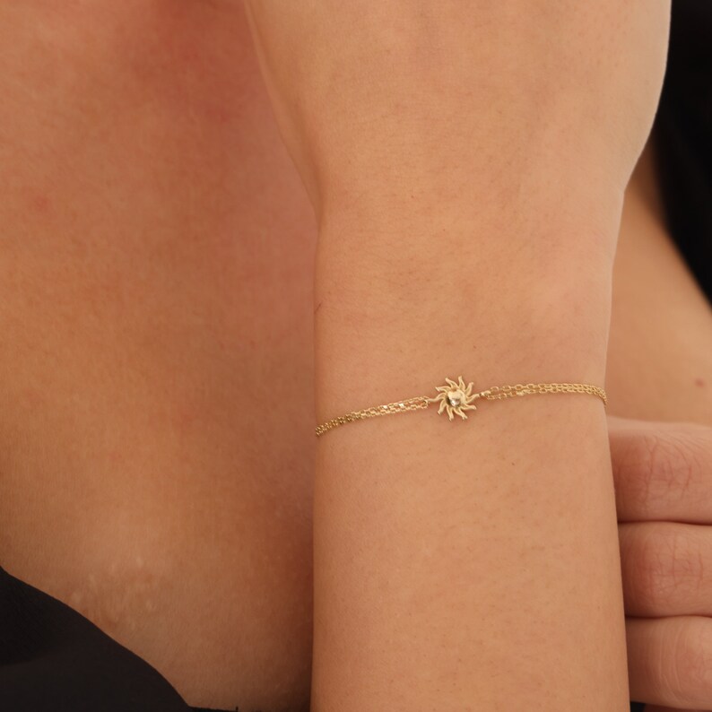 Gold Sun Bracelet Sun Charm Real Gold Sun Bracelet Dainty - Etsy