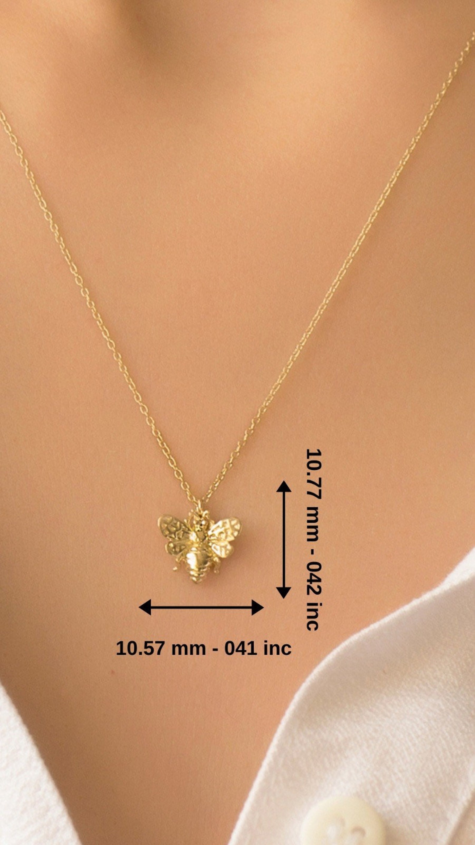 Tiny 14k Solid Gold Bee Necklace 14k Gold Bee Charm or With | Etsy