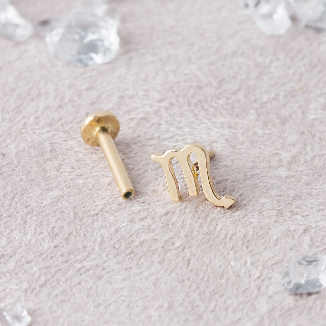 Solid Gold Zodiac Sign Piercing, Helix Piercing, Minimalist Tragus ...