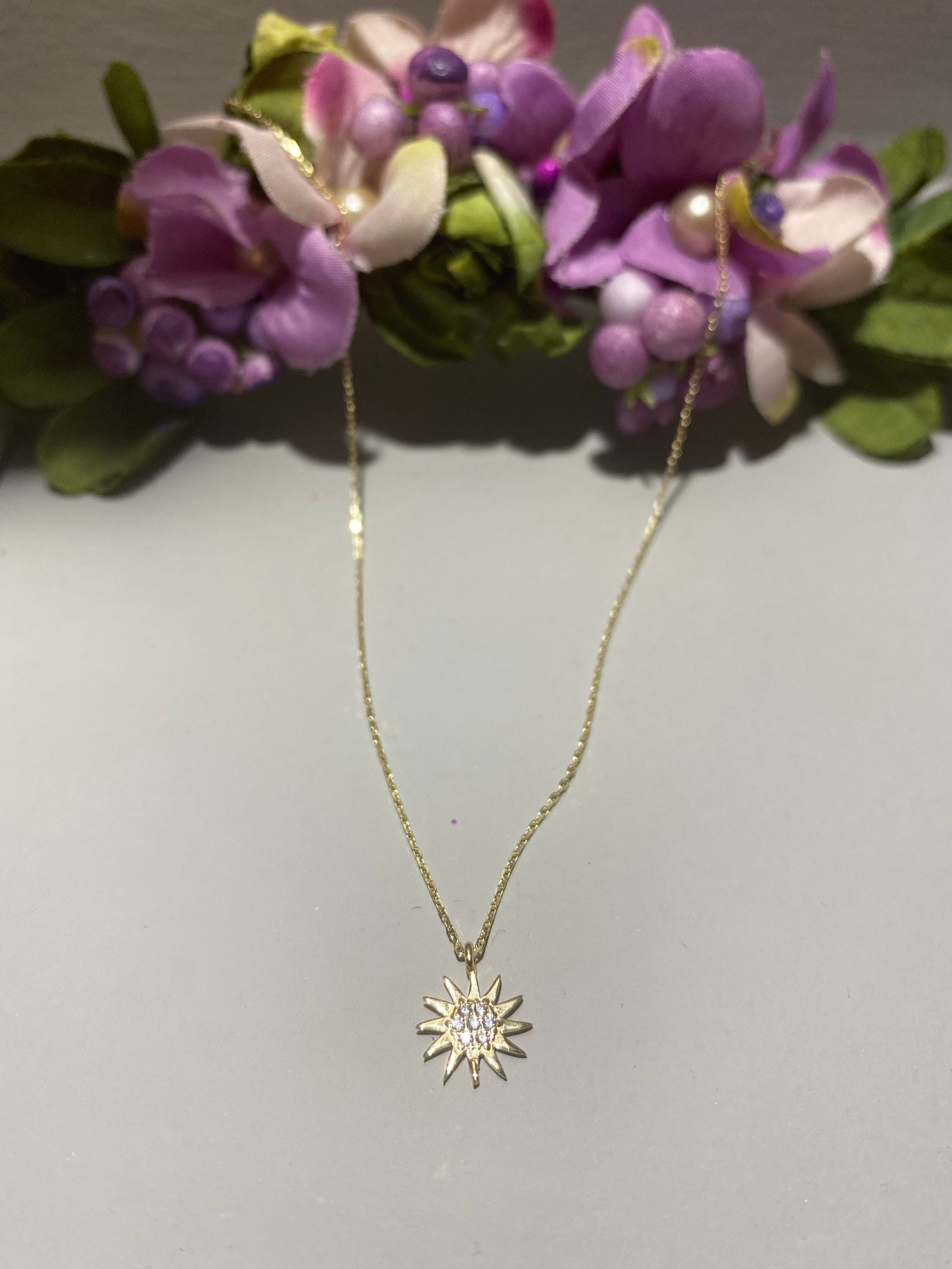 Gold Sun Necklace 14k Solid Gold Sun Pendant Modern Sun - Etsy