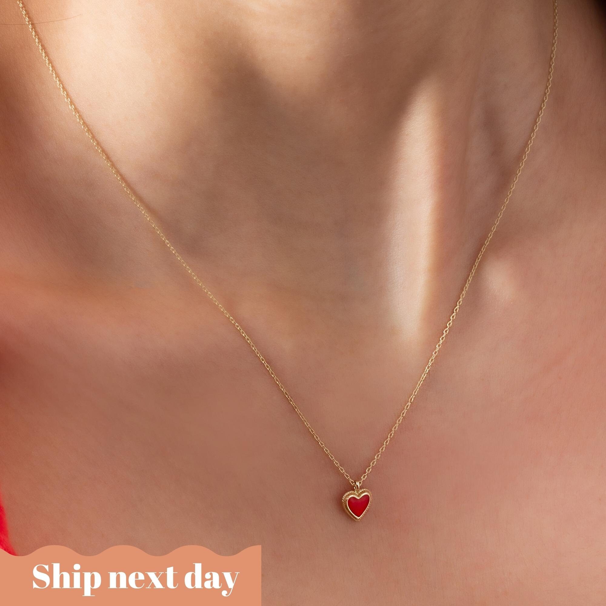Red Heart Necklace, Red Heart Enamel, Waterproof Necklace, Realistic ...