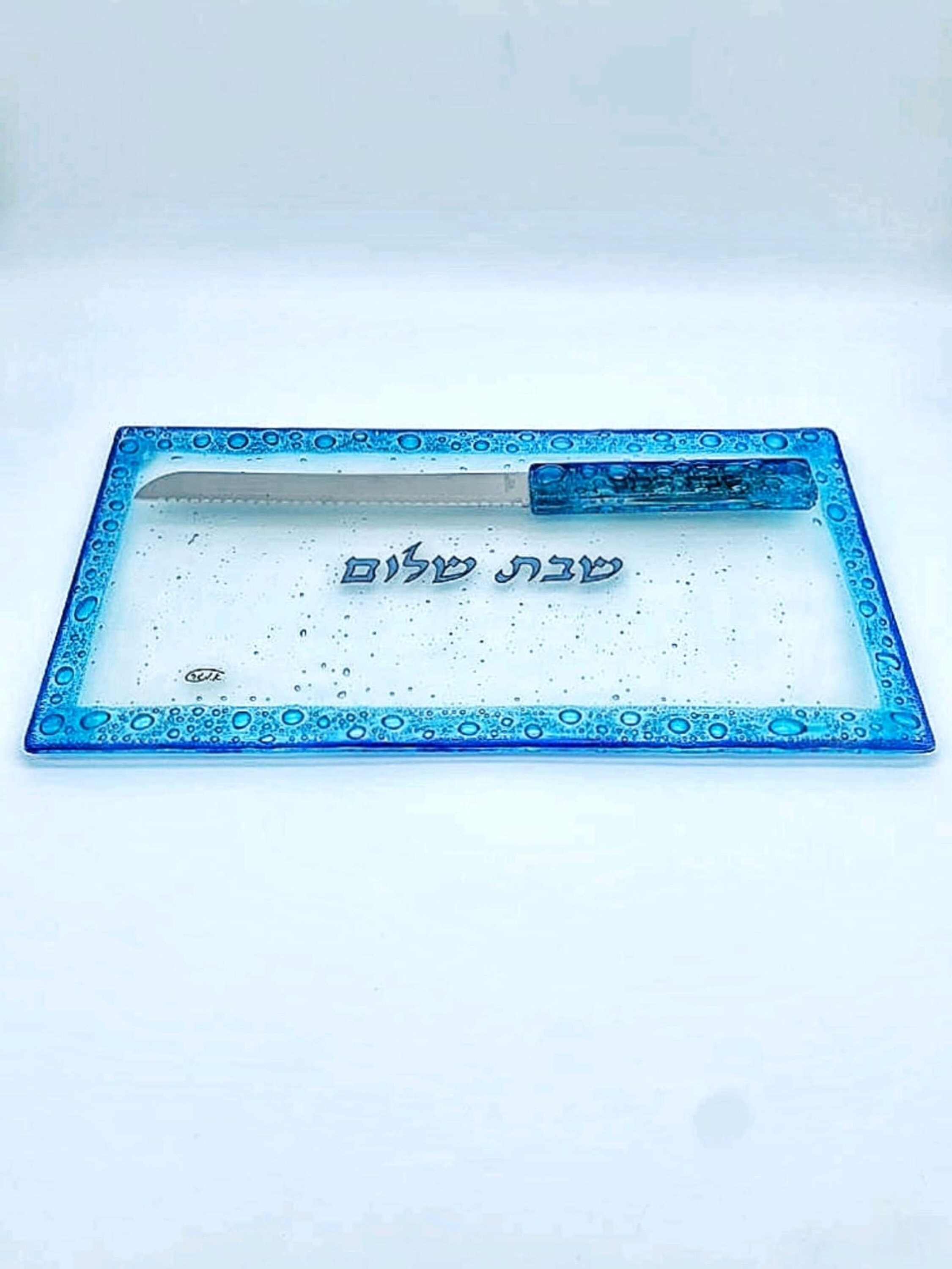 Bubble Glass Shabbat Plate Handmade Light BLue Board | Etsy
