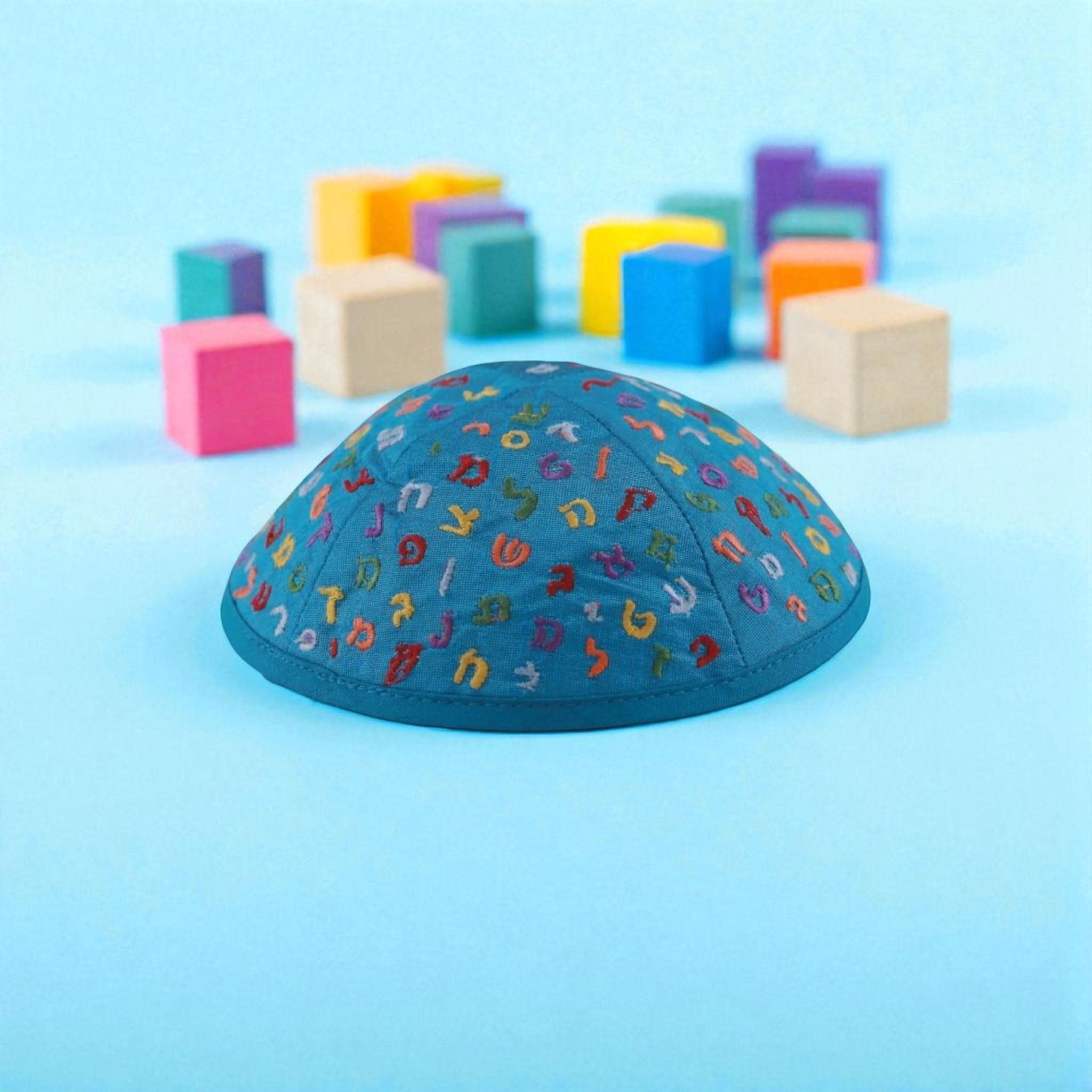 Blue Embroidered Alphabet Kids Kippah: Jewish Yarmulke Bar Mitzvah Gift ...