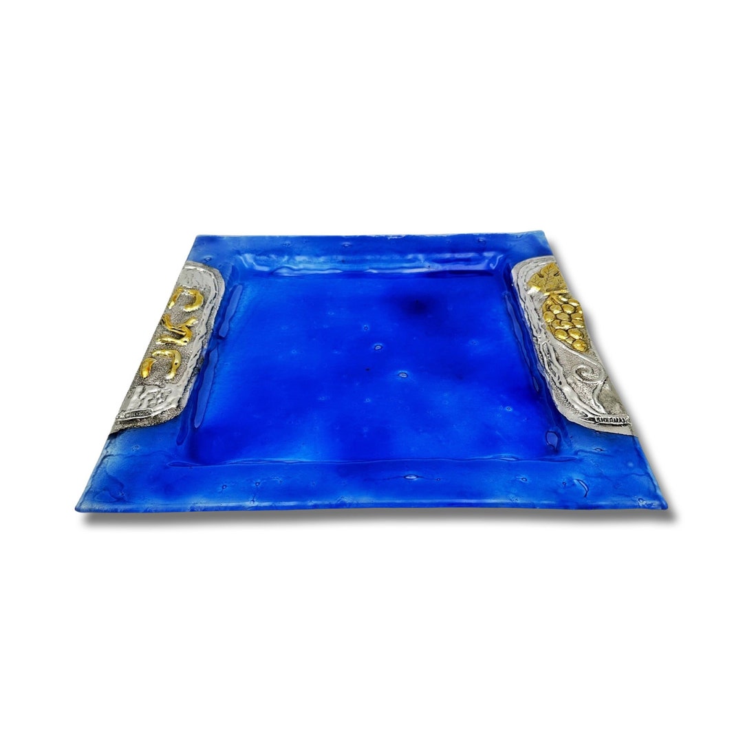 Blue Passover Matzah Plate Handmade From Glass & Silver - Etsy
