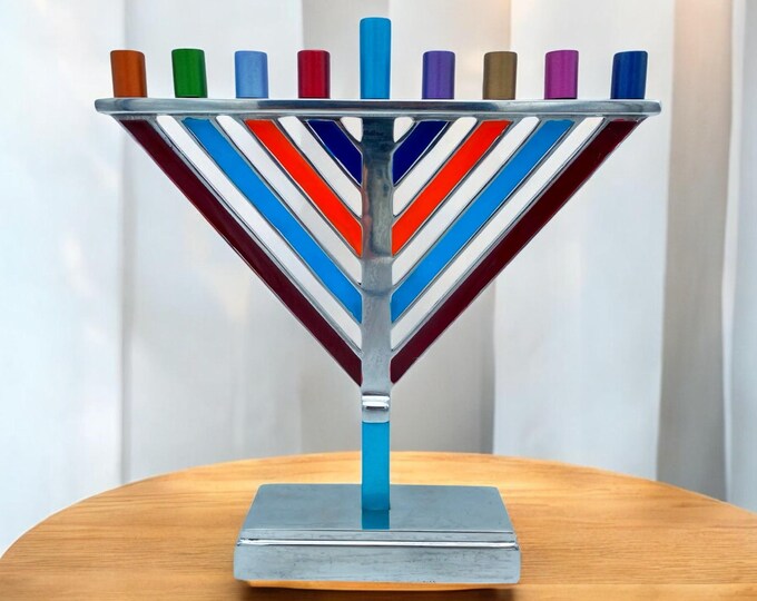 Colorful Hanukkah Menorah | Aluminum Base With Enamel & Anodized ...