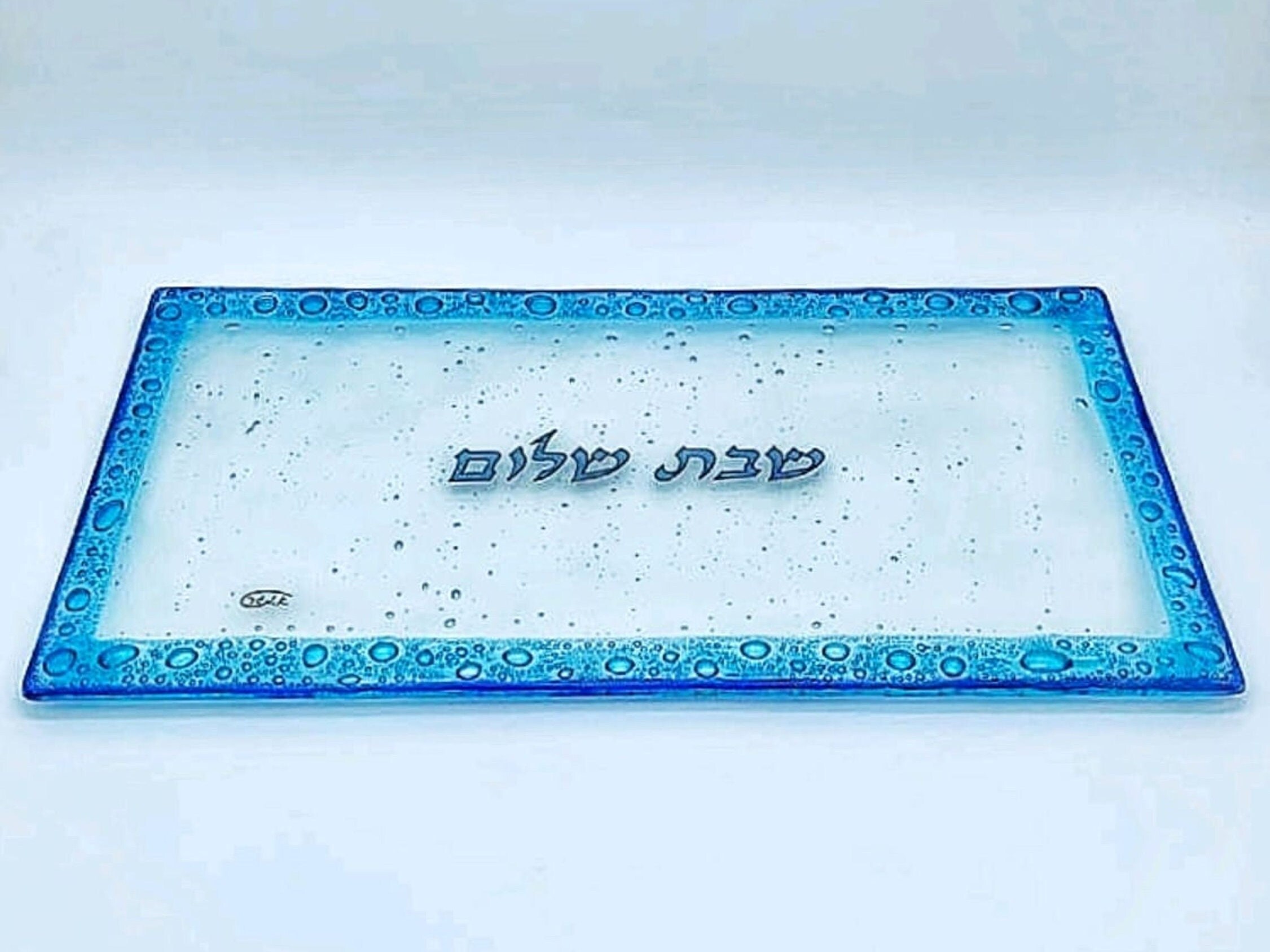Bubble Glass Shabbat Plate Handmade Light Blue Board - Etsy