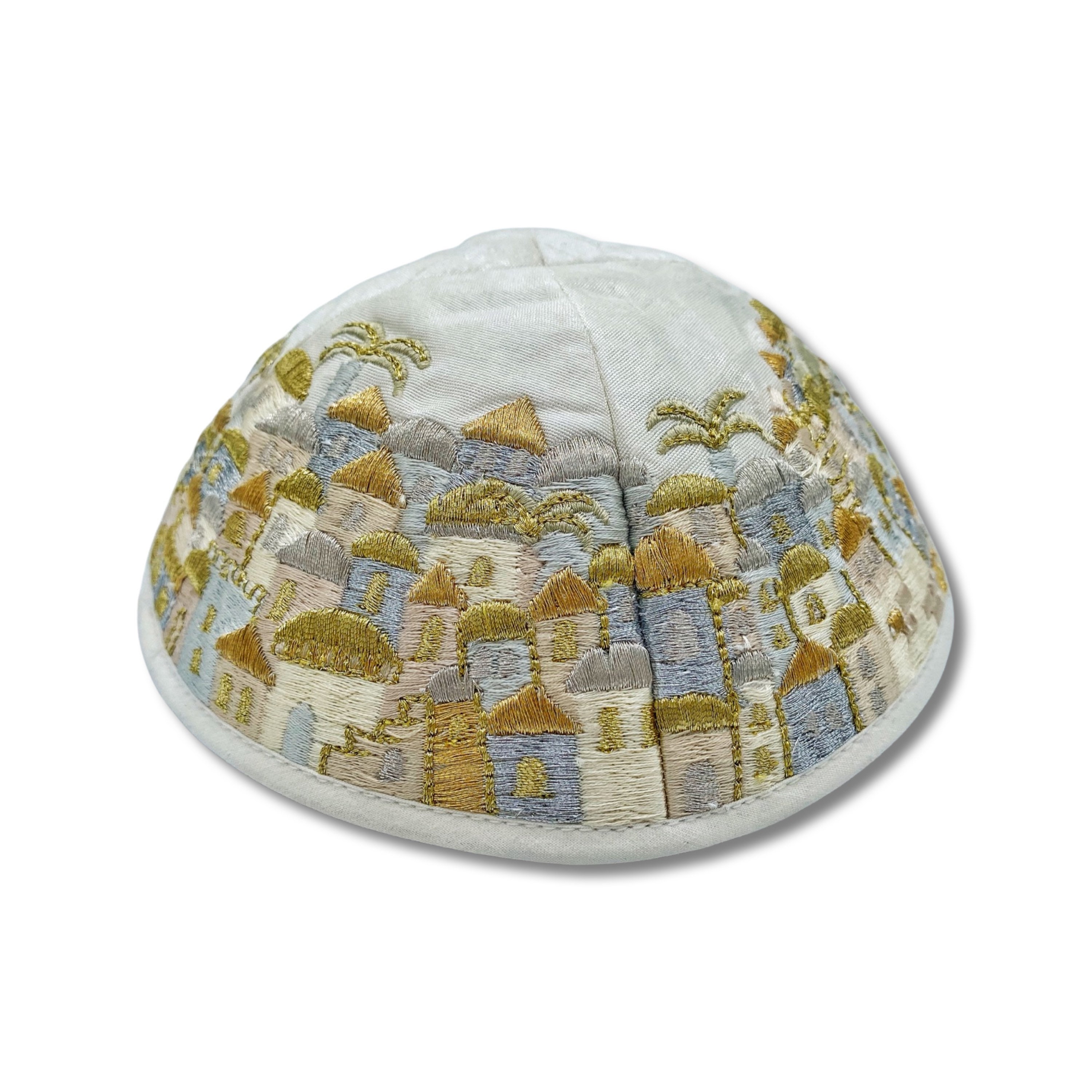 Gold & White Jerusalem Embroidered Kippah Jewish Yarmulke - Etsy