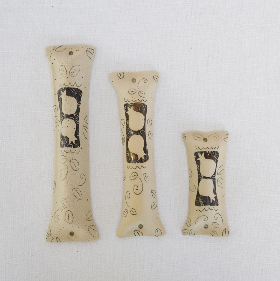 Natural Colour Ceramic Mezuzah Case With a Pomegranate, Handmade Jewish ...