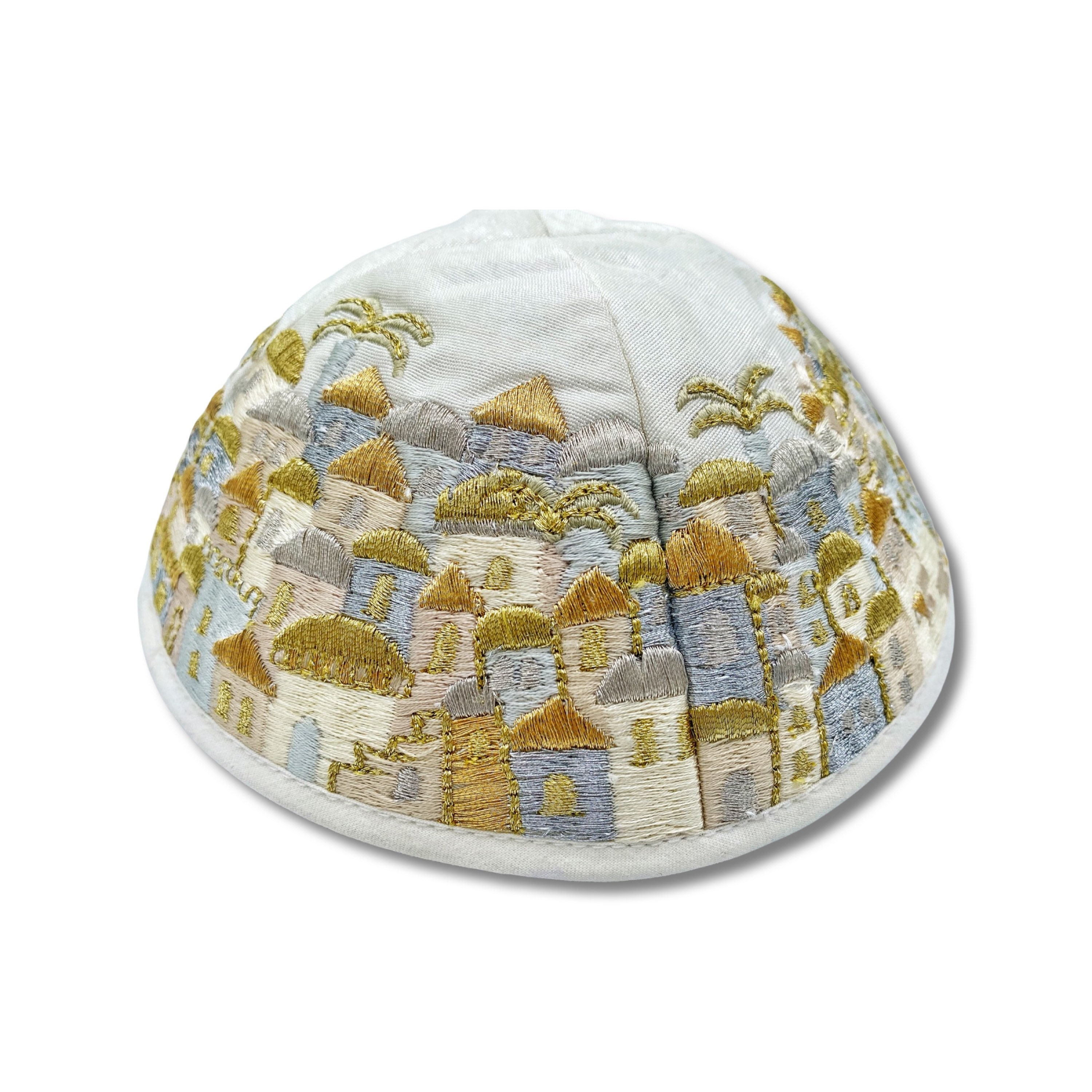 Gold & White Jerusalem Embroidered Kippah Jewish Yarmulke - Etsy