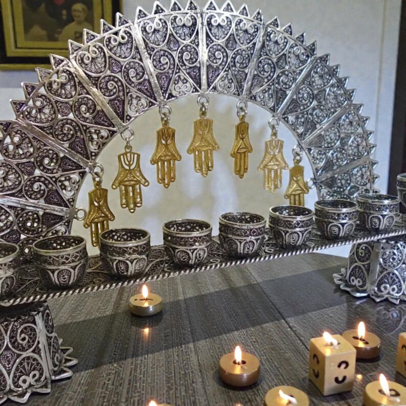 Sterling Silver Yemenite Filigree Menorah | Handcrafted Judaica ...