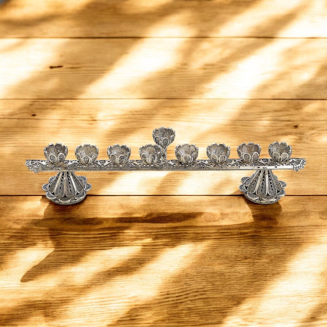 Mini Yemenite Filigree Menorah & Shabbat Candlesticks 2-in-1 ...