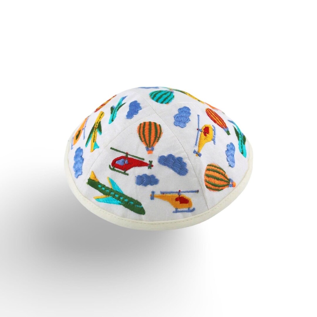 White Aircraft Embroidered Kids Kippah - Etsy