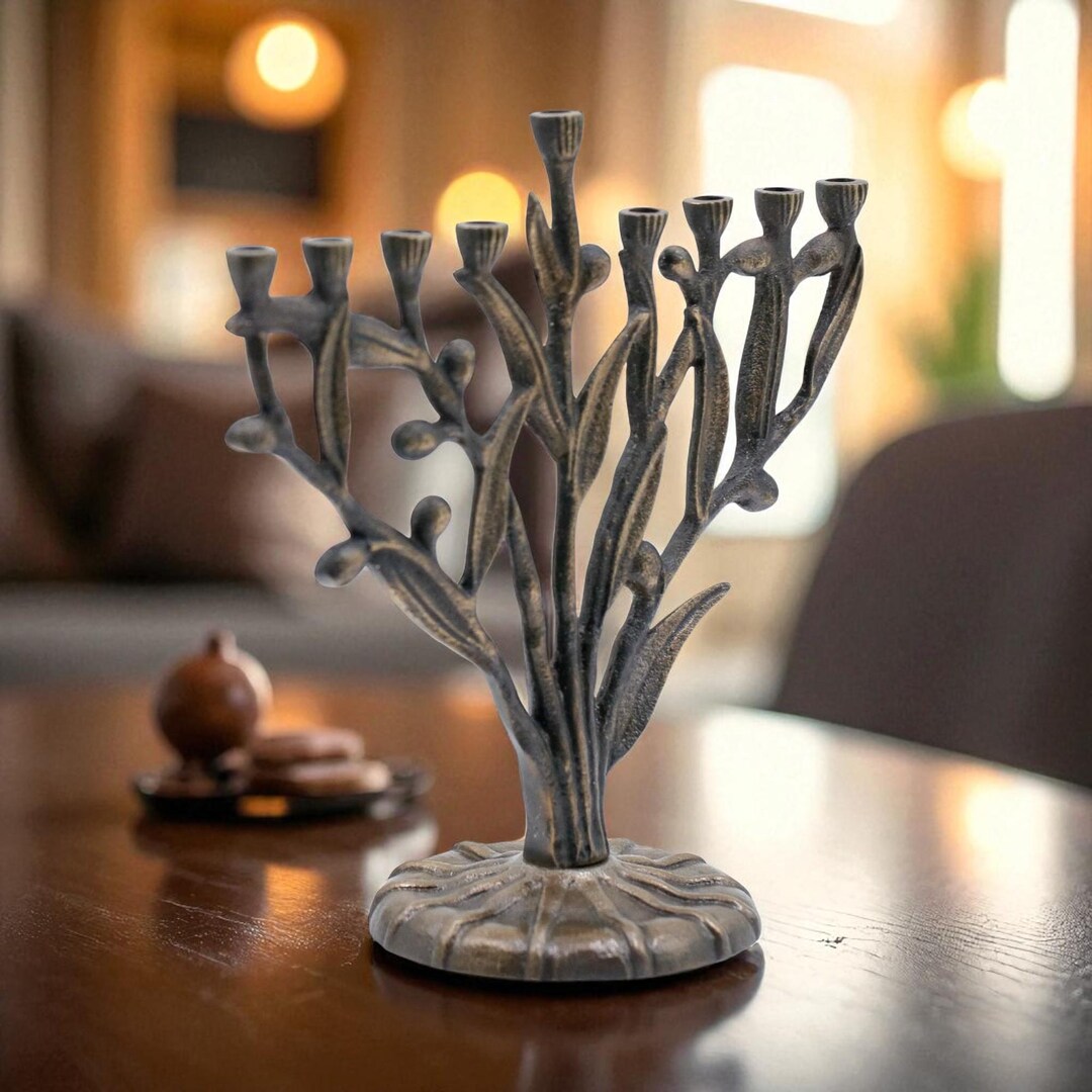 Tree of Life Menorah: Antique Copper Chanukah Candle Holder - Etsy