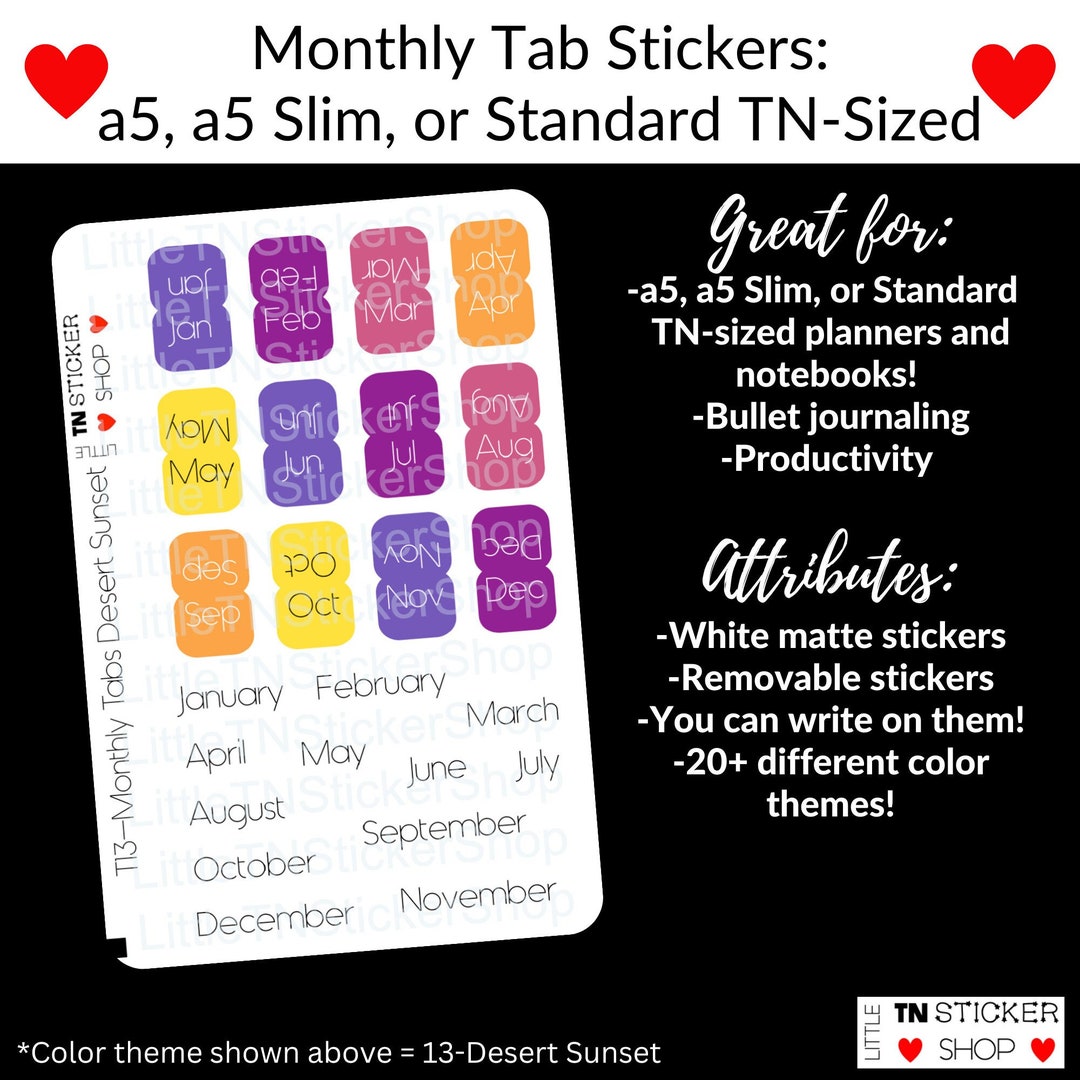 Paper Monthly Tab Stickers for A5, A5 Slim, and Standard Size Planners ...