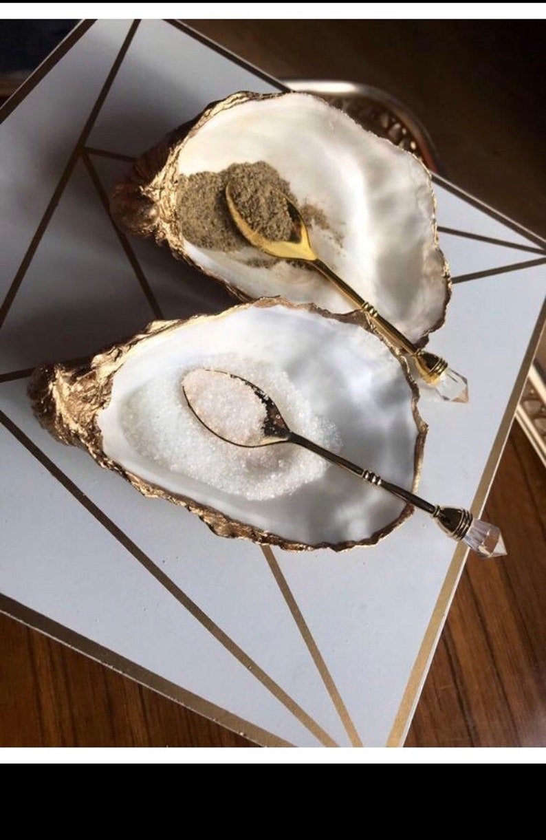 One Oyster Shell Salt or Pepper Dish and Crystal Spoon Hand | Etsy