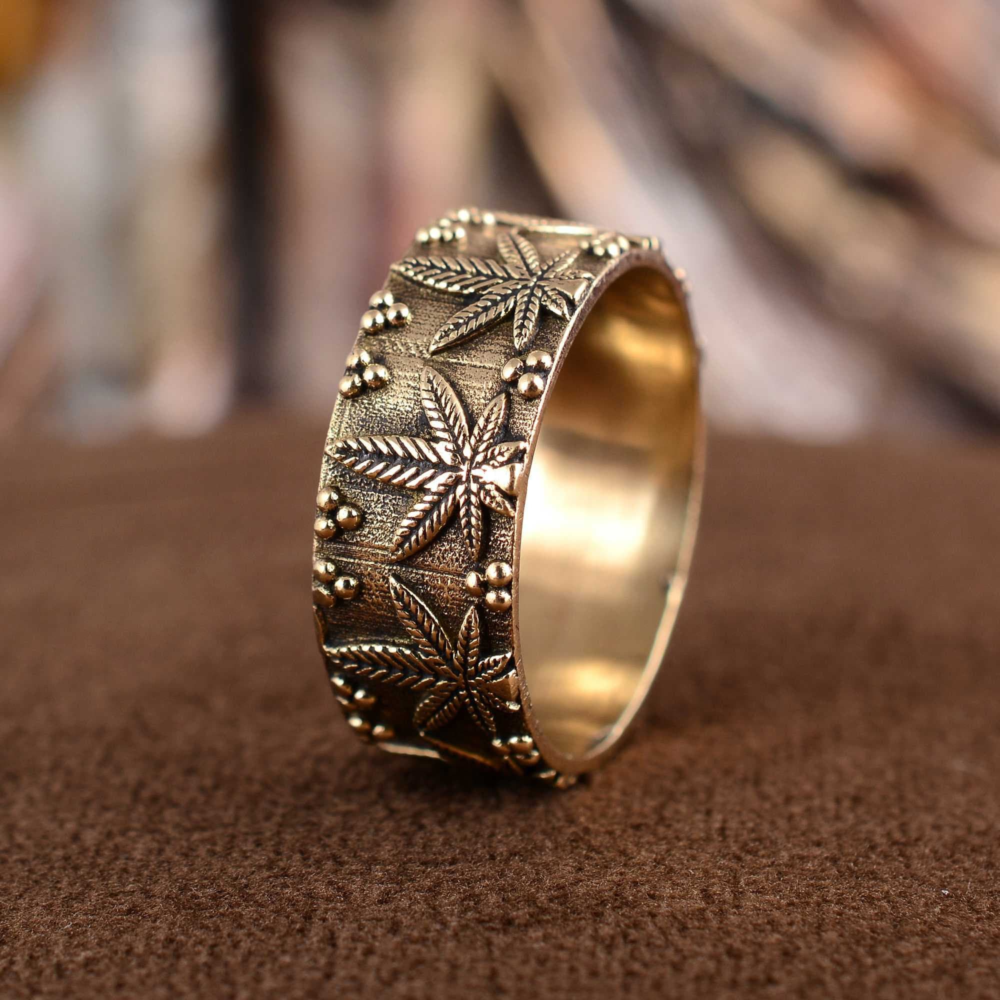 Marijuana Ring, Unisex Band, Men Ring, Gold Wedding Ring, Thumb Ring ...