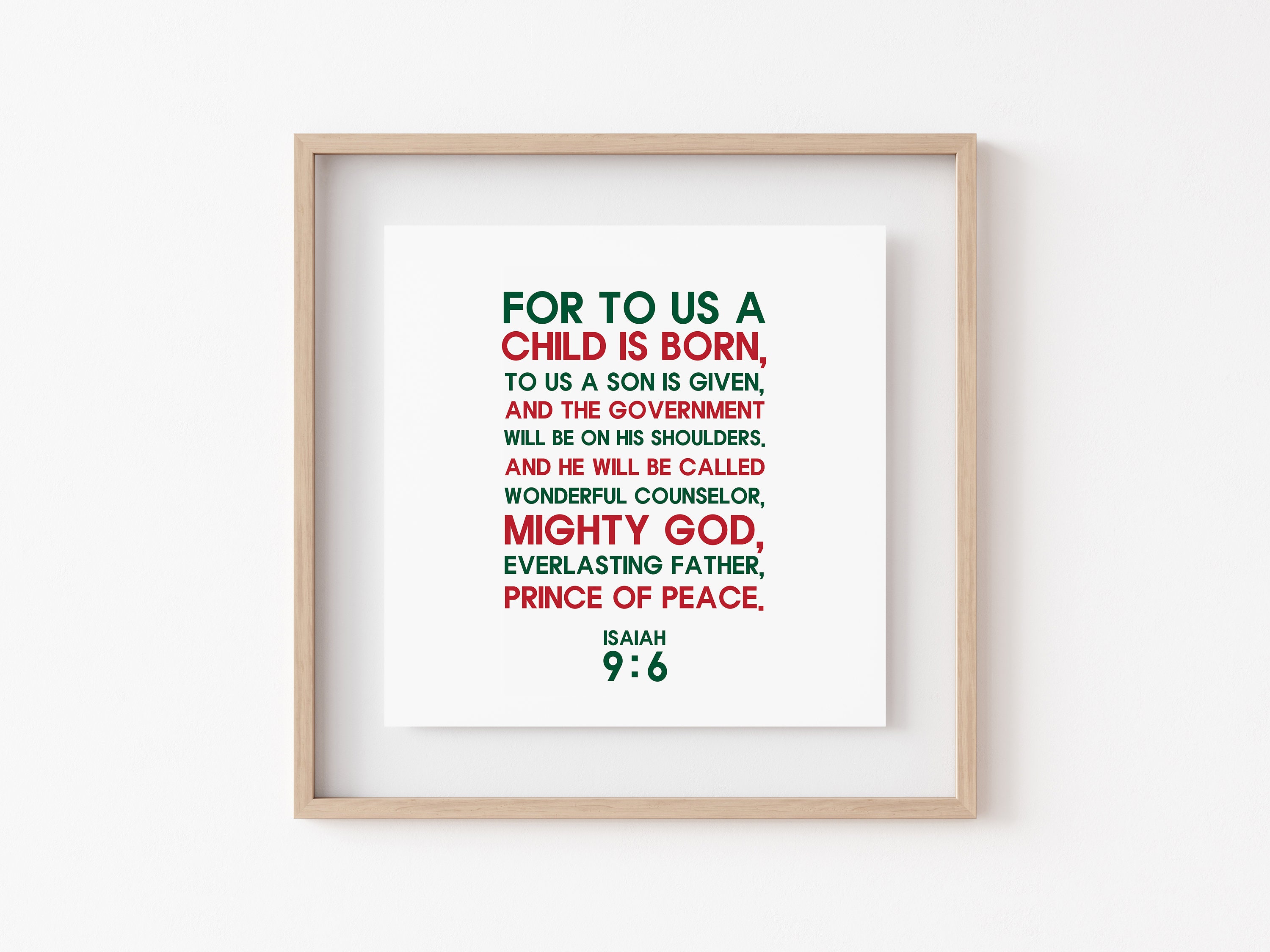 Christmas Bible Verse, Isaiah 9:6, Mighty God, Christmas Decor, Holiday ...