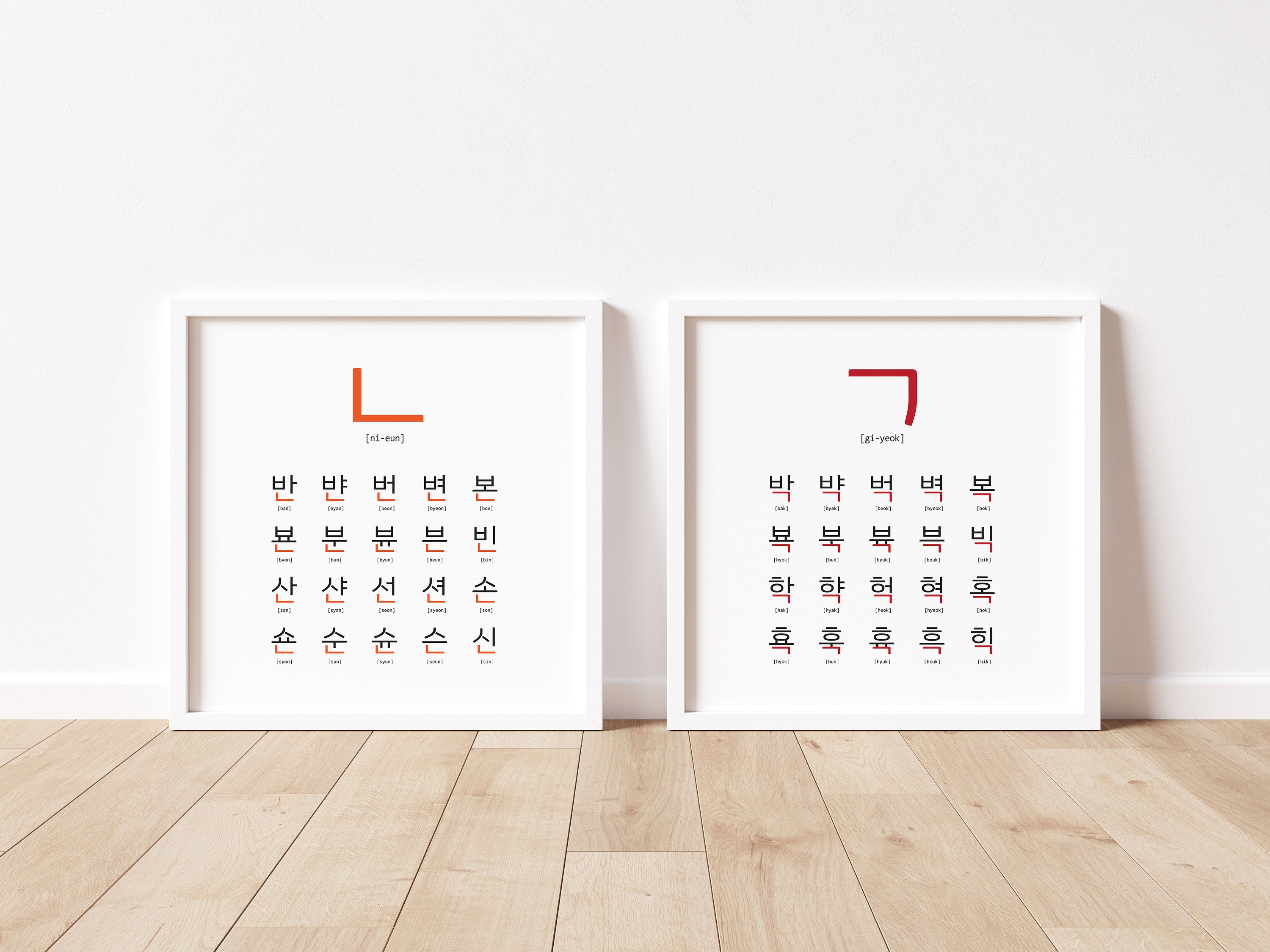 Korean Alphabet Set of 2 Prints, Korean Hangul, Hangul Letter Poster ...
