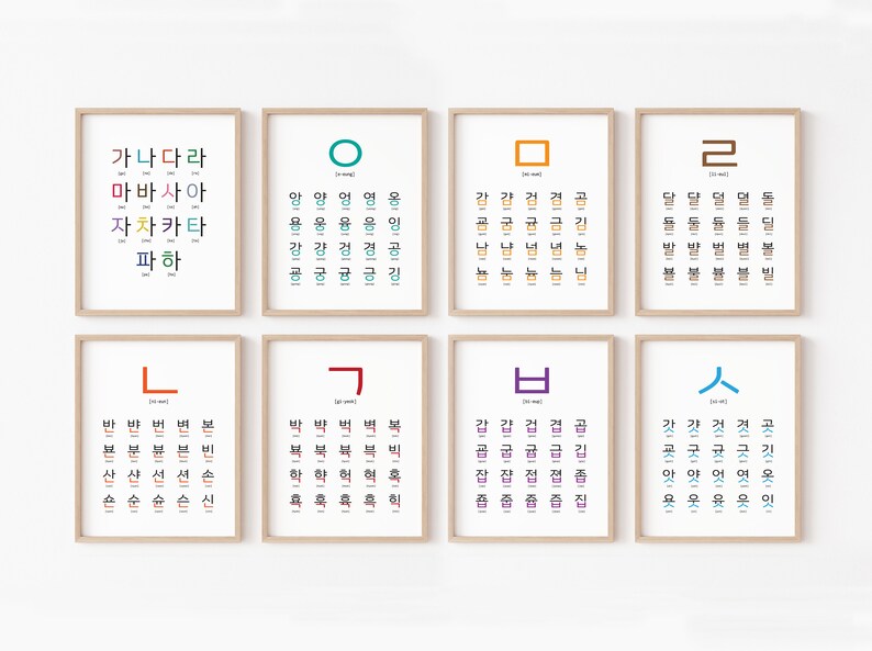 Korean Alphabet Set of 2 Prints, Korean Hangul, Hangul Letter Poster ...