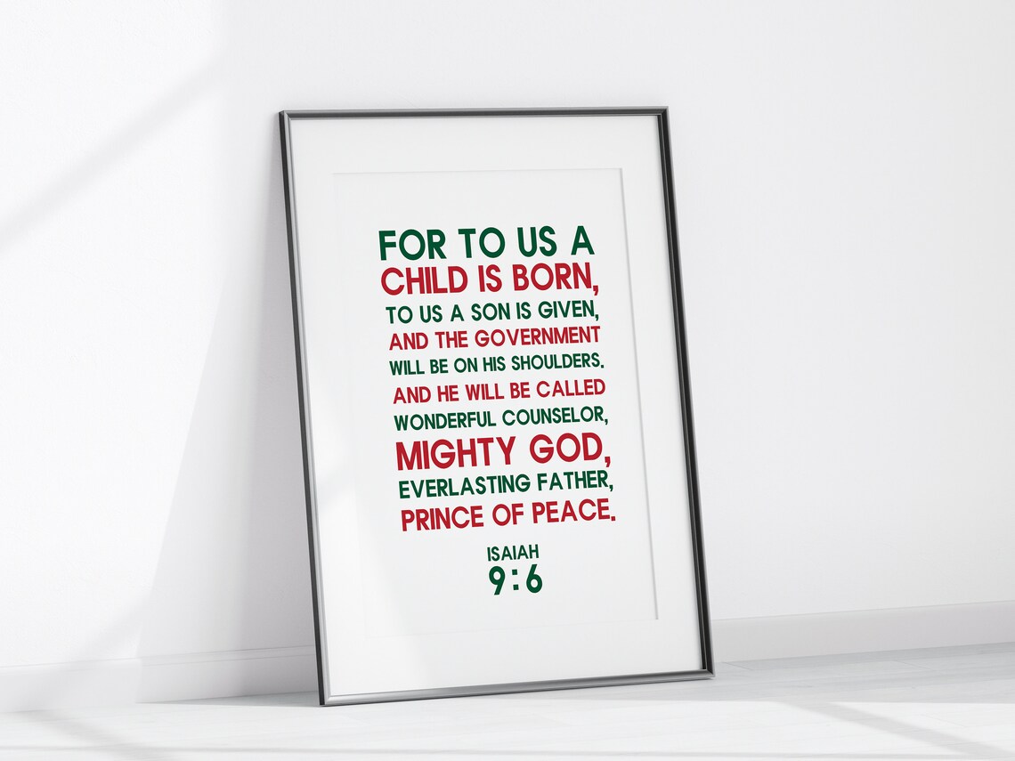 Christmas Bible Verse, Isaiah 9:6, Mighty God, Christmas Decor, Holiday ...
