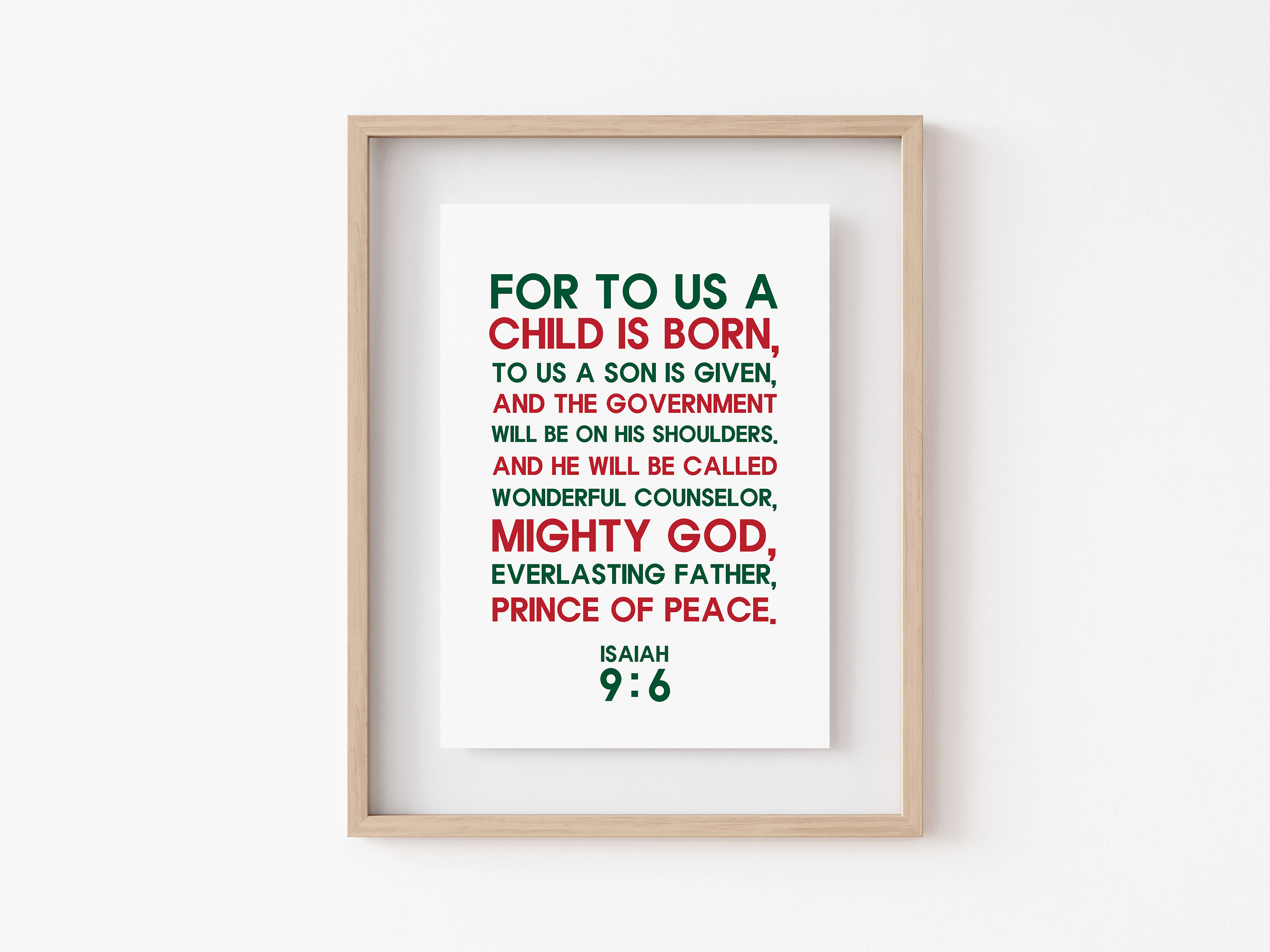 Christmas Bible Verse, Isaiah 9:6, Mighty God, Christmas Decor, Holiday ...