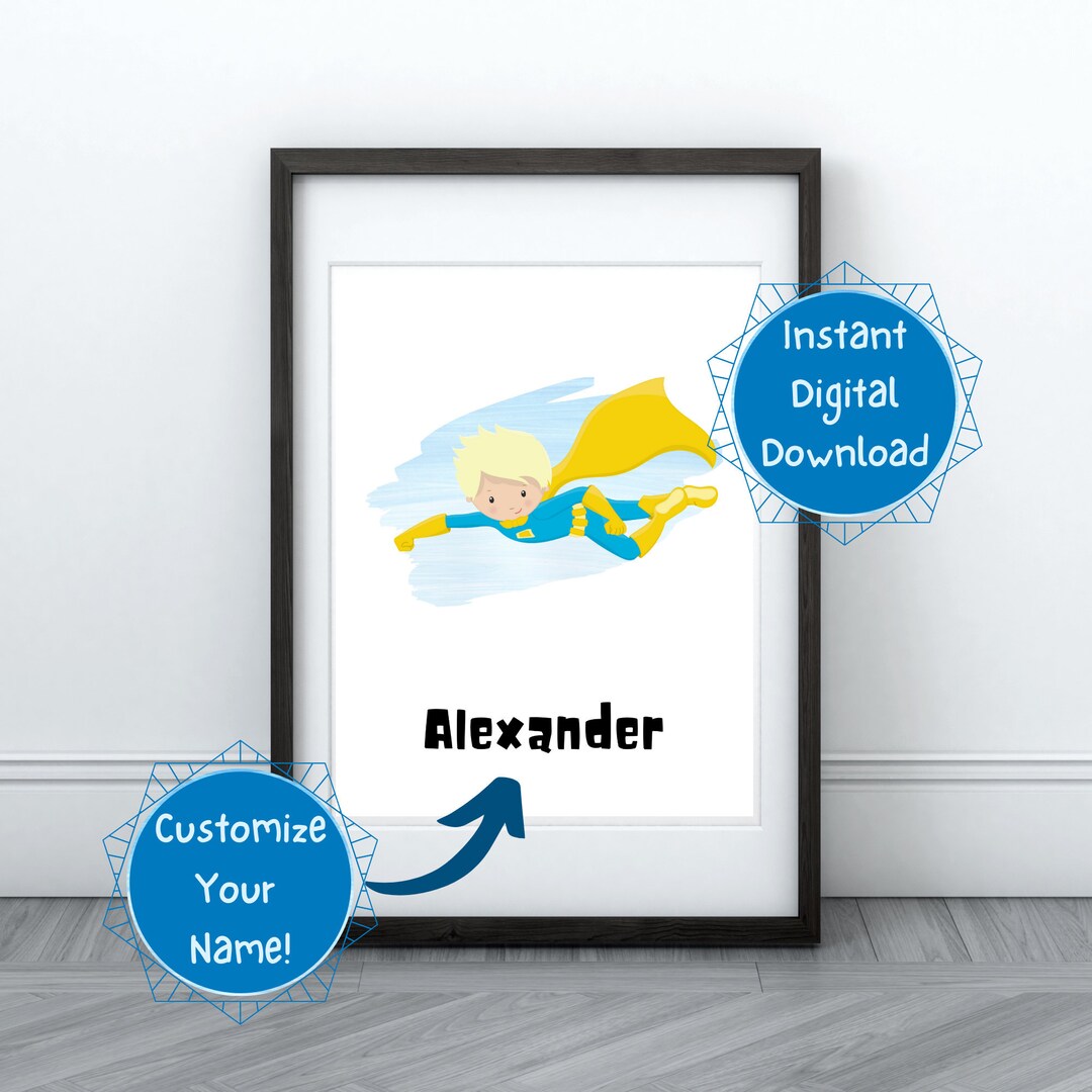 EDITABLE Superhero Boy Digital Download Printable Customizable Wall Art ...