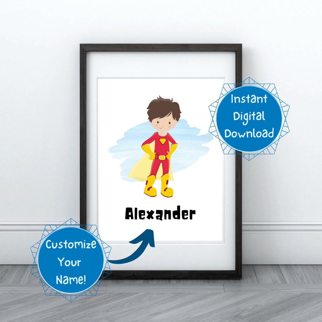 EDITABLE Superhero Boy Digital Download Printable Customizable Wall Art ...