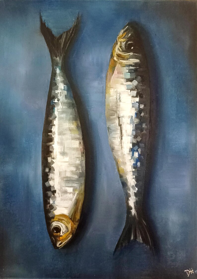 2 Fish. Original Oil Painting on Stretched Canvas. 297x420mm. - Etsy