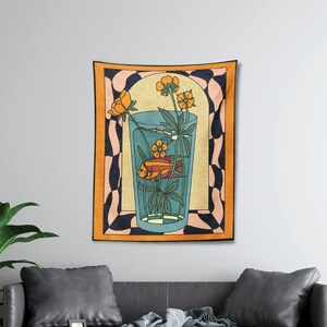 Psychedelic Glass Aquarium Wall Hanging Tapestry, Vintage Inspired Gold ...