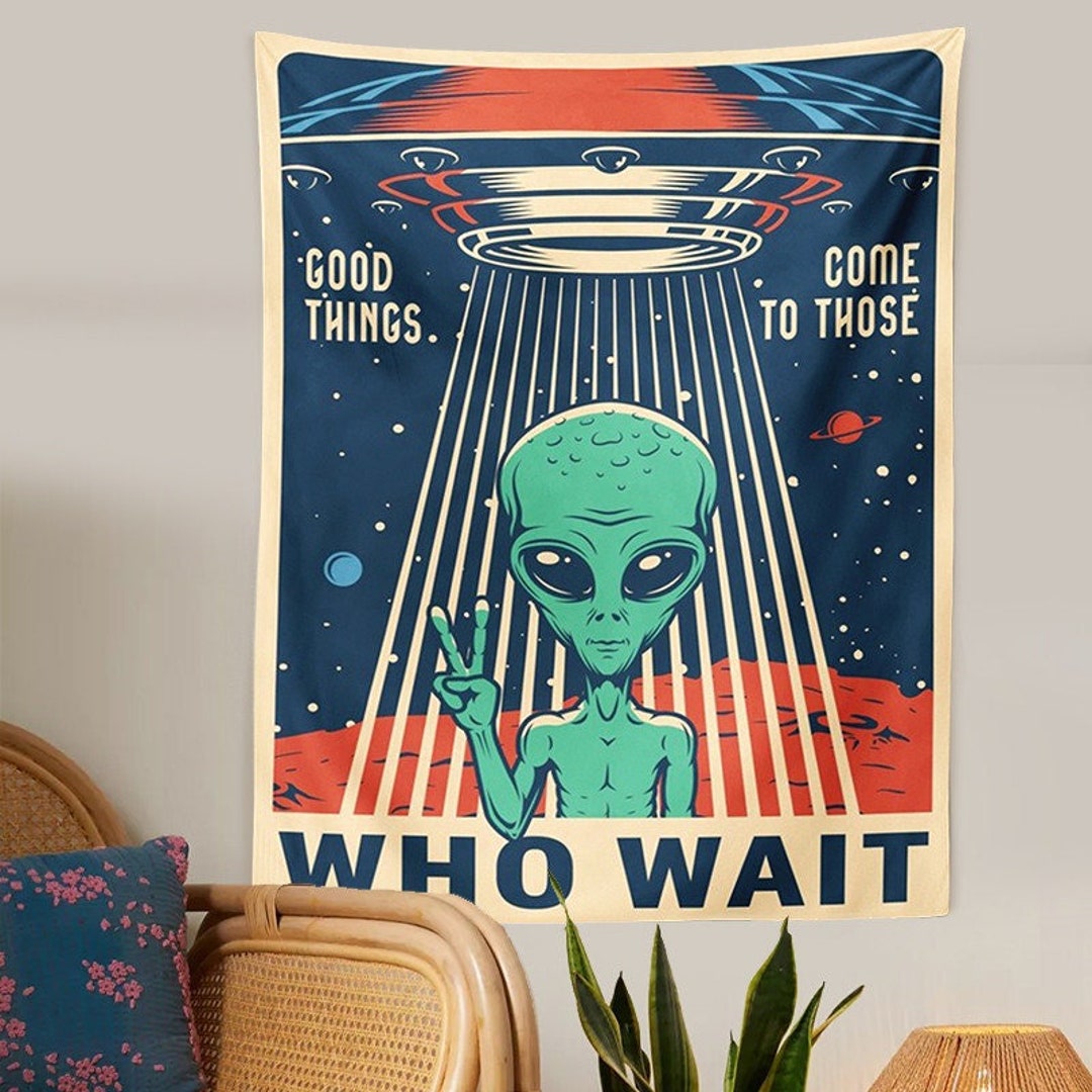 UFO Alien Tapestry, Peaceful Alien Wall Art, Modern Art Decoration ...