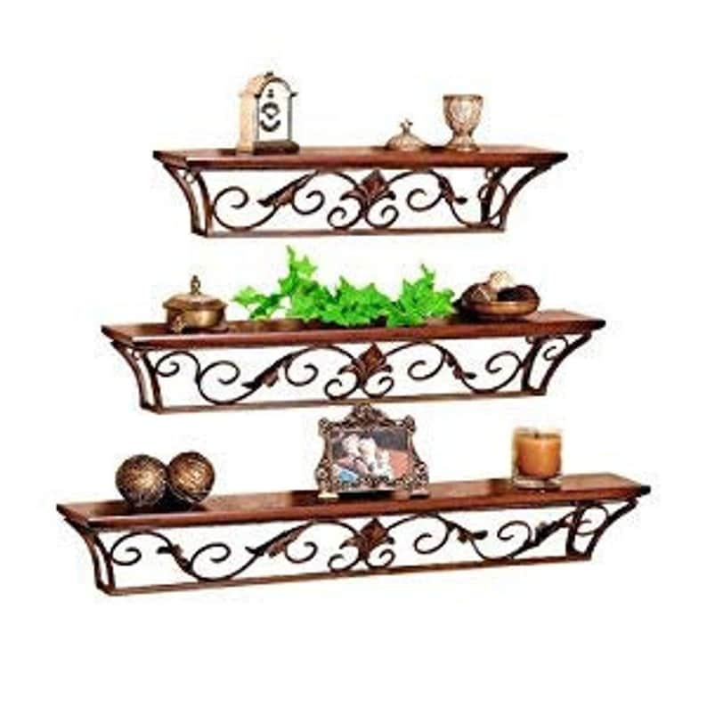 Wrought Iron and Wooden Wall Shelf /wooden Iron Wall Shelf - Etsy