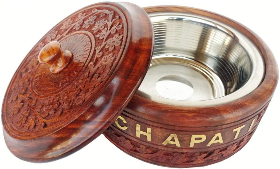 Handicraft Chapati Box/ Wooden Hot Pot Casserole Dish With Lid/warmer ...