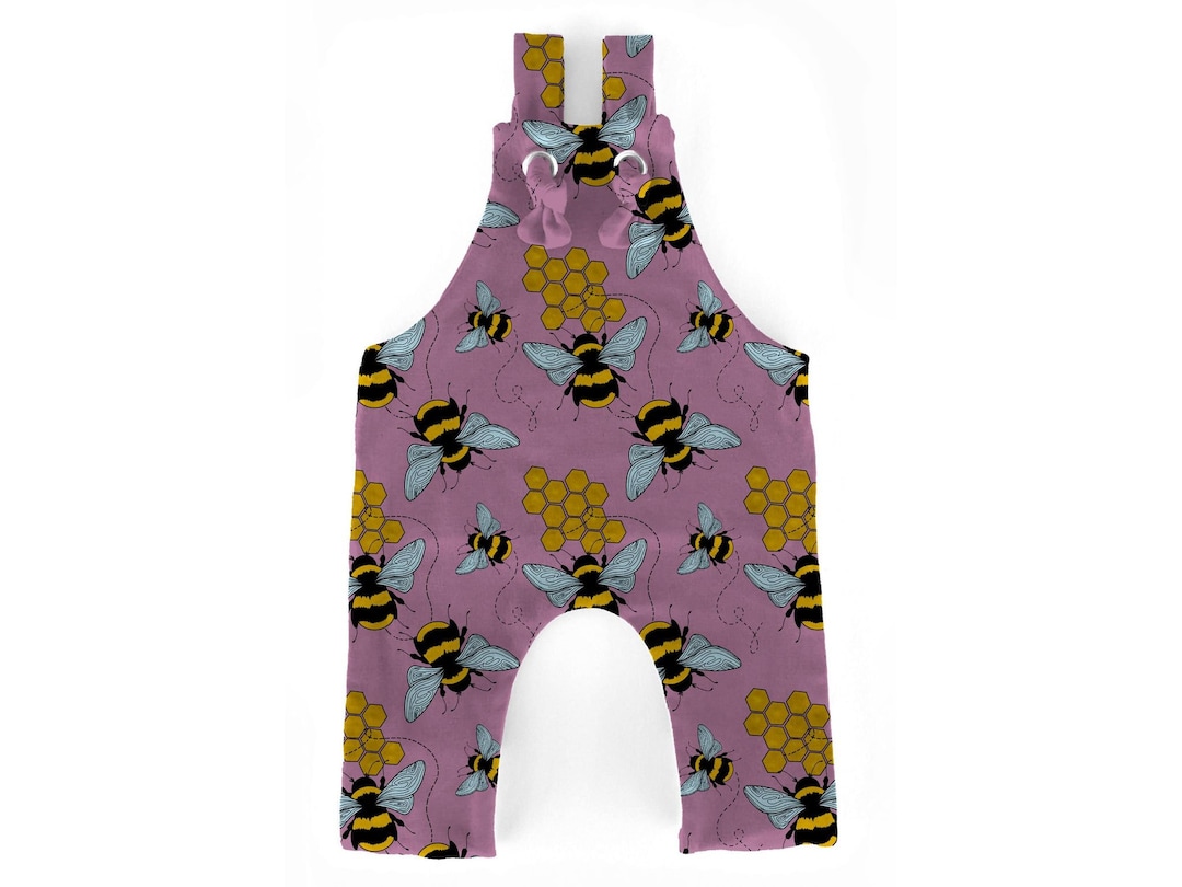 Purple Buzzing Bee Themed Baby and Kid Overalls, Short Overalls ...