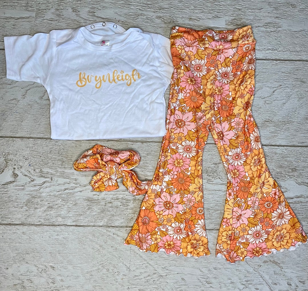 Custom Name Baby Gift/ Vintage Baby Clothes/70s Inspired/ Flower Power ...