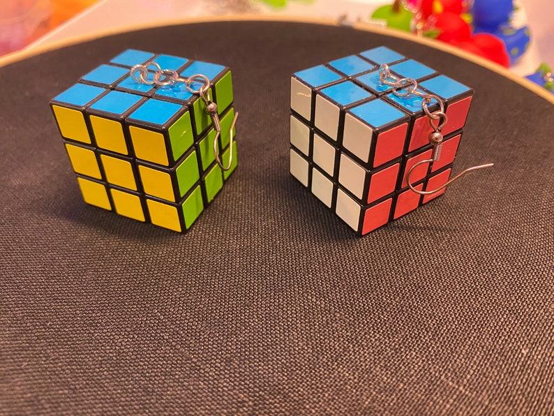 Rubik's Cube Earrings Mixed Color Earrings Colorful Funky Large ...