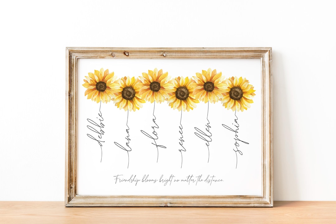 Personalized Sunflower Print | Custom Friendship or Family Names Wall ...
