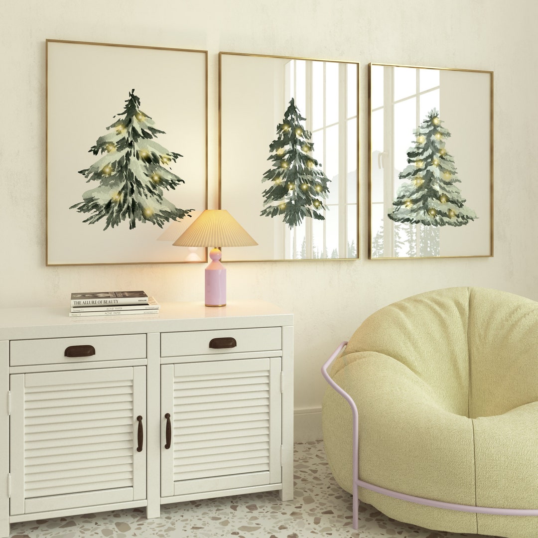 Evergreen Trees, Christmas Tree Prints, Gallery Set of 3 Christmas ...