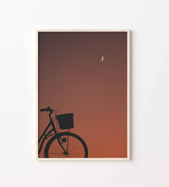 Bike and Moon Print Moon Printable Wall Art Sunset Wall Art - Etsy