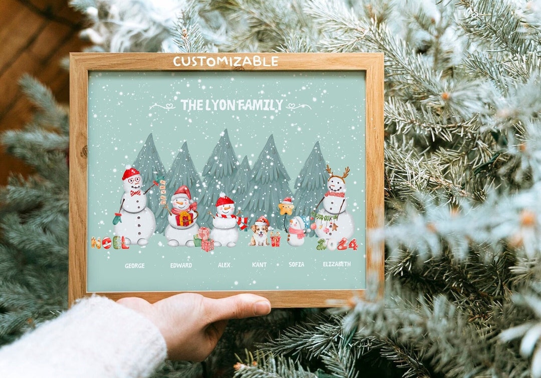 Christmas Family Portrait, Personalized Gift Print, Custom Family Print ...