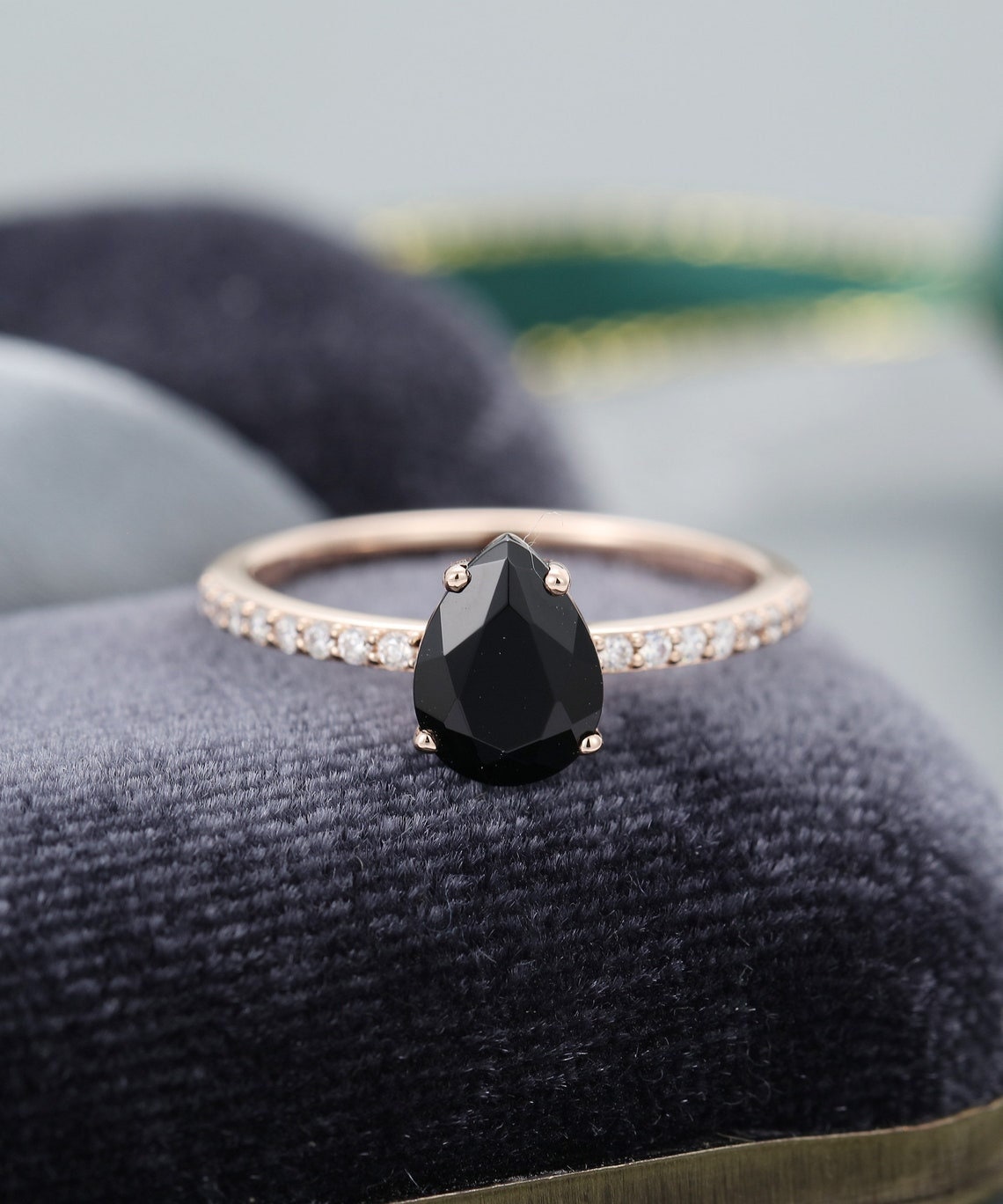 Vintage Pear Onyx Ring, Unique Birthstone Wedding Promise Engagement ...